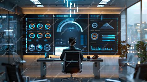 Modern Business Office With Hightech Analytics Dashboard For Strategic