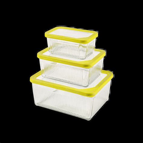 Limon 3 Pcs Yellow Rectangular Glass Container Freeshop