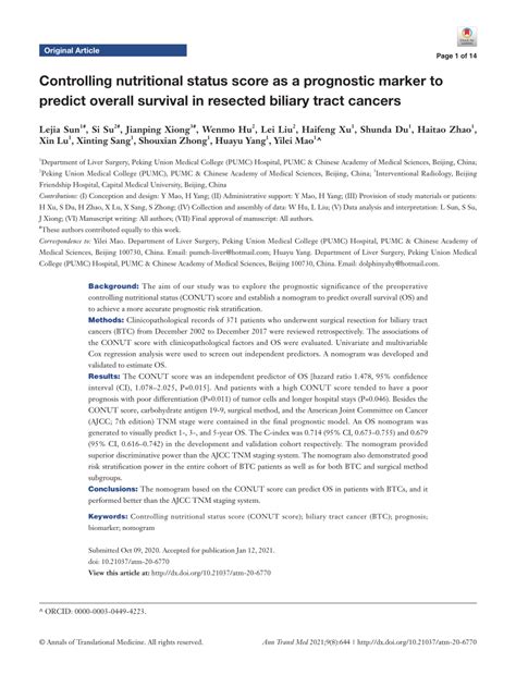 Pdf Controlling Nutritional Status Score As A Prognostic Marker To