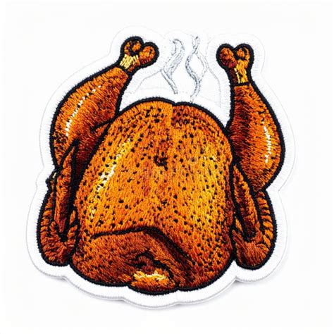 Roasted Chicken Patch Brown Embroidered Food Illustration Stock