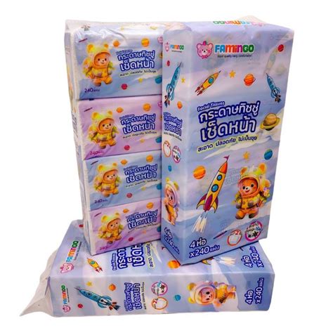 Home818 ทิชชูน้องหมีอวกาศ 1นิ้ว 4ห่อ แพ็ค 4 ห่อ กระดาษทิชชูแบบยาว ห่อ