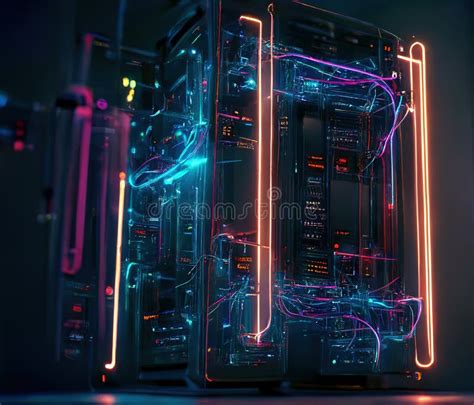 Hi Tech Data Storage Server Rack Neon Computing Design Ai Generated