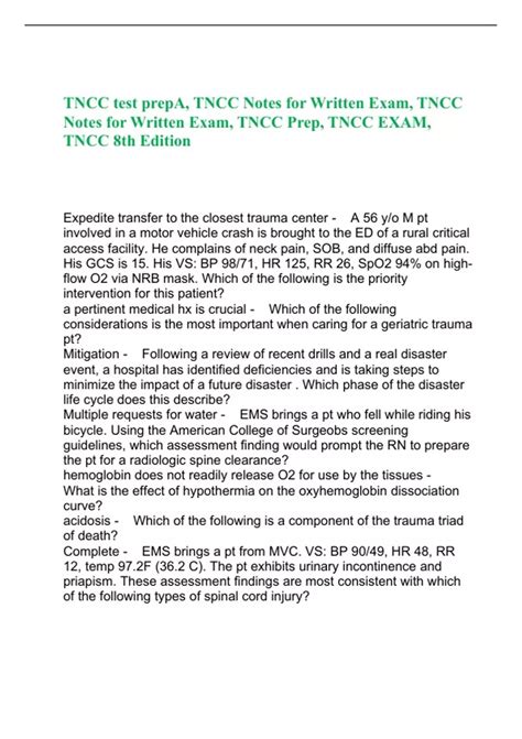 Tncc Test Prepa Tncc Notes For Written Exam Tncc Notes For Written