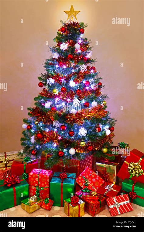 Christmas Tree With Presents And Lights
