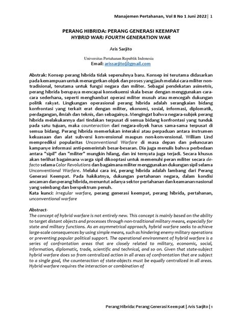 Perang Hibrida Perang Generasi Keempat Hybrid War Fourth Generation War