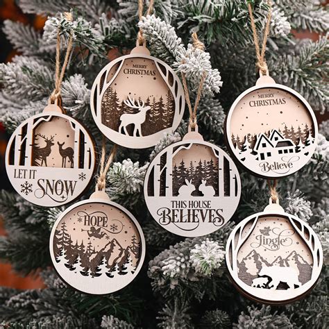 6 Pcs Christmas Tree Decorations Ornaments Wooden Christmas
