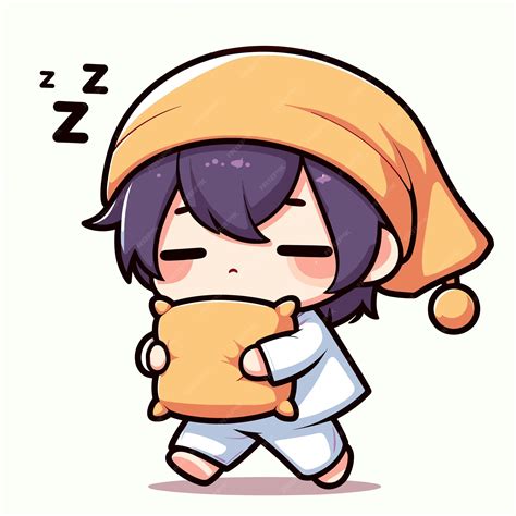 Chibi Kawaii Cute Sleepy Girl With A Pajamas Hug A Pillow Premium Ai