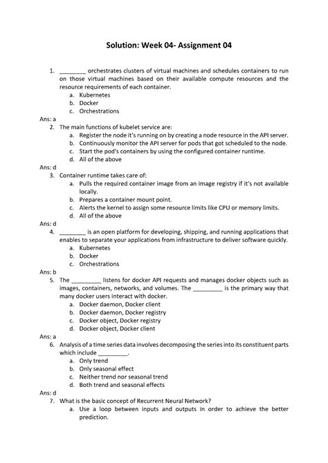 Solution Week 04 Assignment 04 A Kubernetes B Docker C