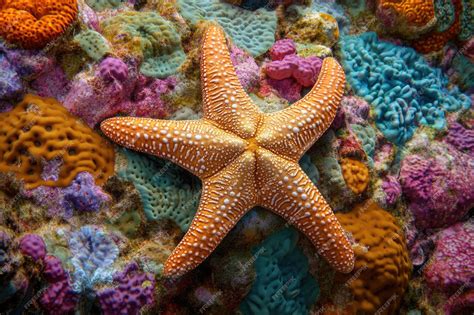 A Closeup Of A Starfish Resting On A Vibrant Coral Reef Premium Ai