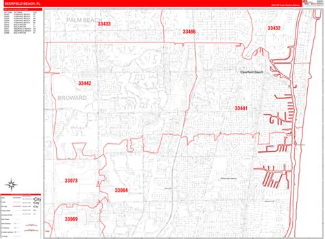 Deerfield Beach Florida Zip Code Wall Map Red Line Style By