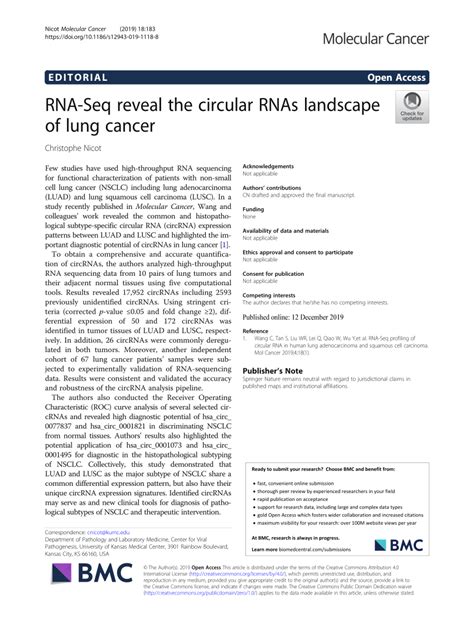 Pdf Rna Seq Reveal The Circular Rnas Landscape Of Lung Cancer
