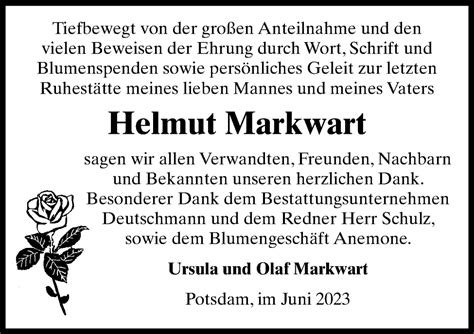Traueranzeigen Von Helmut Markwart Trauer Anzeigende