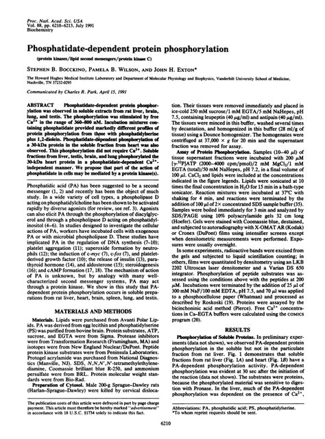 Phosphatidate Dependent Protein Phosphorylation Pmc