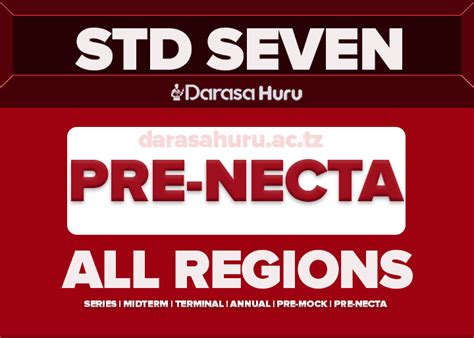 Pre Necta Exams Standard Seven 2025 All Subjects All Regions