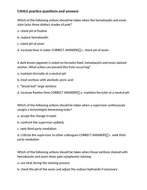 Csmls Practice Questions And Answers A Comprehensive Guide To Medical