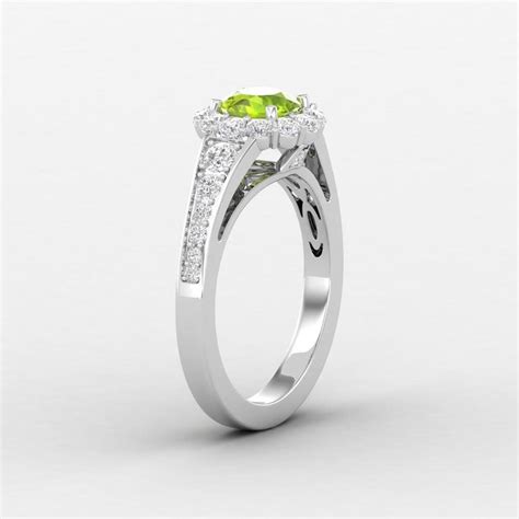 14 Karat Gold Round Peridot Ring Round Diamond Ring Solitaire Ring