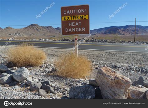 Extreme Heat Warning Sign Death Valley National Park Place Known Stock