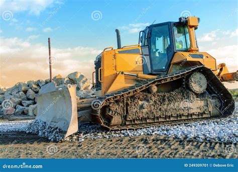 Bulldozer In Action On A Construction Site Close Up Stock Image Image