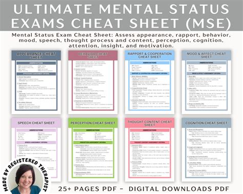 Mental Status Exam Cheat Sheet Mse Reference Sheet Mse Writing Guide Mse Checklist Therapy