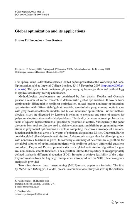 Pdf Global Optimization And Its Applications