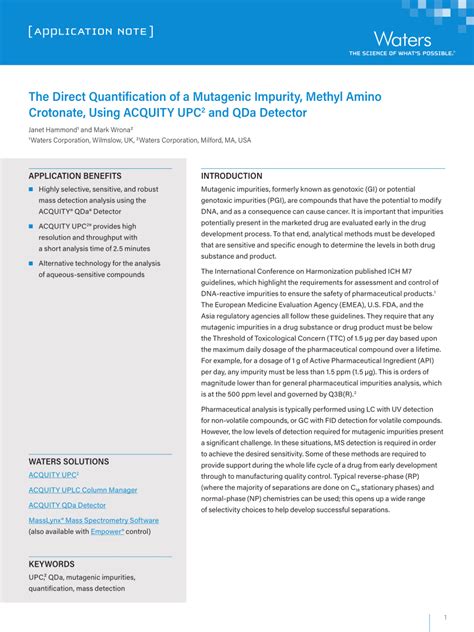 Pdf The Direct Quantification Of A Mutagenic Impurity Methyl Amino