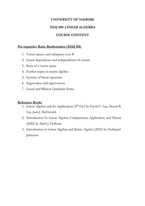 Lecture One For Linear Algebra University Of Nairobi Xeq 209 Linear