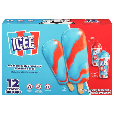 Icee Frozen Ice Pops Red Cherry And Blue Raspberry Swirled 165 Fl Oz