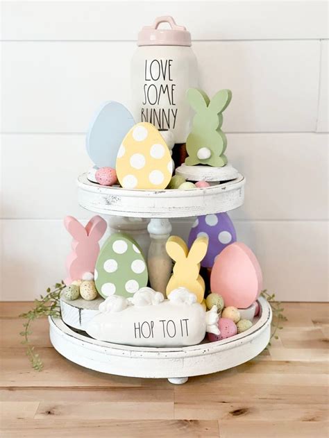 Wooden Egg Easter Eggs Easter Decor Spring Decor Easter Tiered Tray