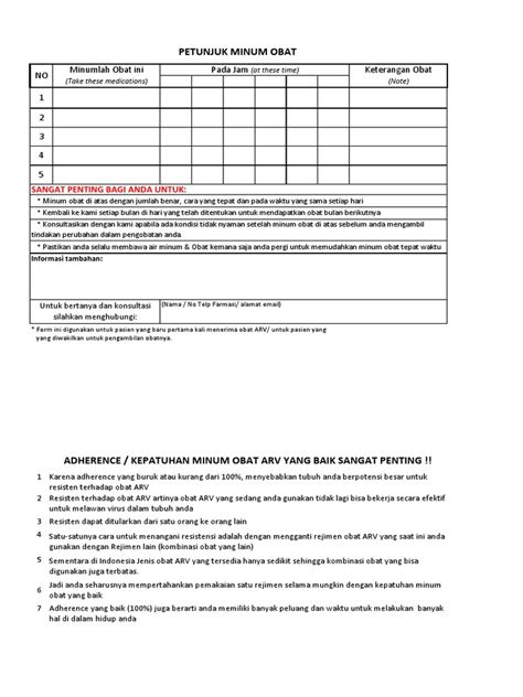 Form Petunjuk Minum Arv Pdf