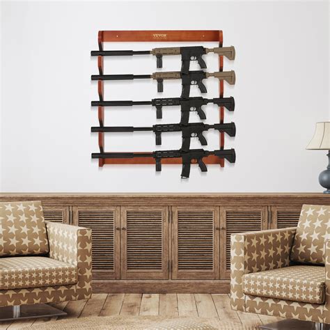 Vevoe Gun Rack Wood Metal Gun Rack Wall Mount Gun Display Racks Max 5