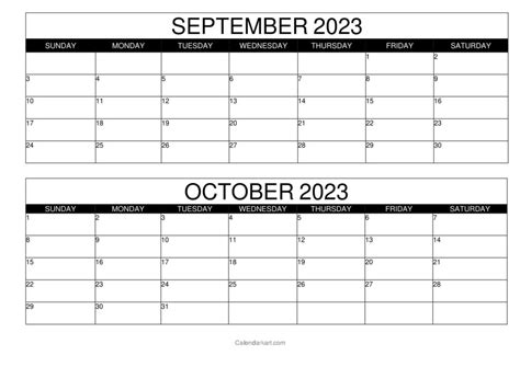 Free Printable September October 2023 Calendar Calendarkart October