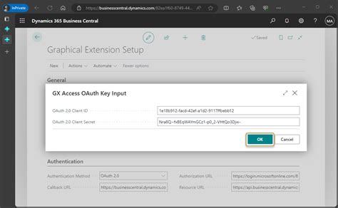 Set Up Authentication Method OAuth Graphical Extension