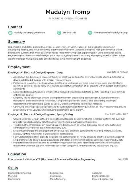 Electrical Design Engineer Resume Cv Example And Writing Guide