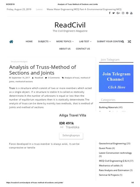 Analysis Of Truss Method Of Sections And Joints Pdf Download Free Pdf