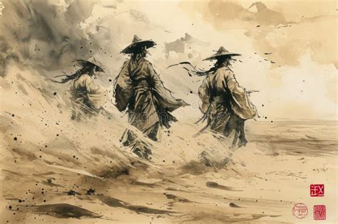 Whirling Sandstorm Nomads Wandering The Desert In Search Of Lost