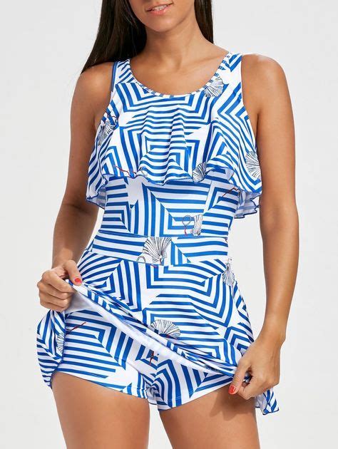 Flounce Striped Skirted Swimsuit Skirted Swimsuit One Piece Swimsuit