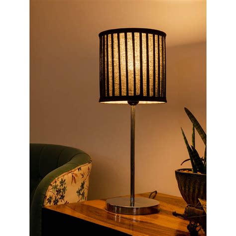 Buy Green Girgit Metal Chrome Finish Lamp With Pleated Cotton Black Shade Online