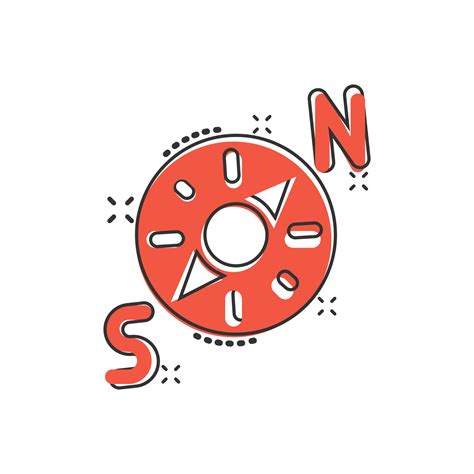 Compass Icon In Comic Style Navigation Equipment Cartoon Vector Illustration On White Isolated