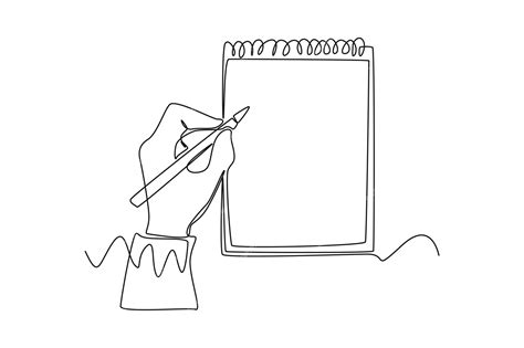 메모 교육 개념에 쓰기 펜을 들고 단일 한 선 그리기 손 연속 선 그리기 디자인 그래픽 벡터 일러스트 레이 션 프리미엄 벡터
