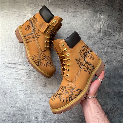 Flaming Dragon Timberland Tan Boot Custom Mattb Customs
