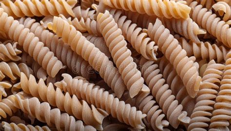 Close Up Raw Brown Pasta Uncooked Whole Grain Fusilli Pasta Spiral