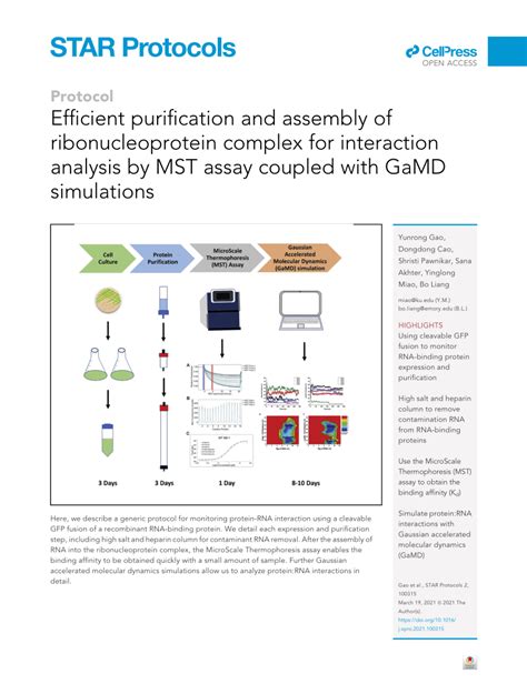 Pdf Efficient Purification And Assembly Of Ribonucleoprotein Complex For Interaction Analysis