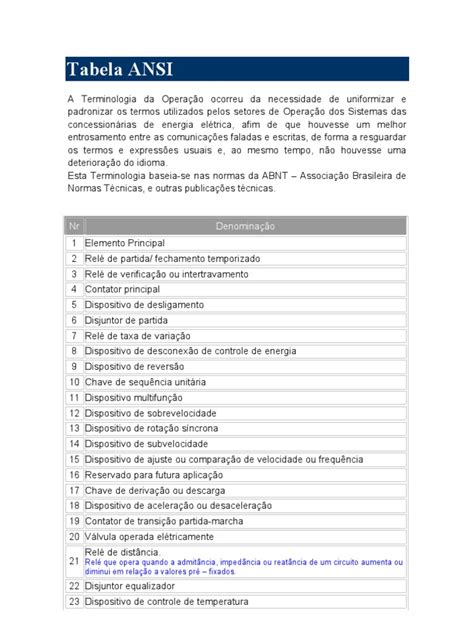 Tabela Completa De Normas Ansi Pdf Relé Rede Elétrica