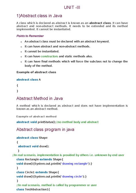 Abstract Class In Java Unit Iii 1abstract Class In Java A Class Which Is Declared As