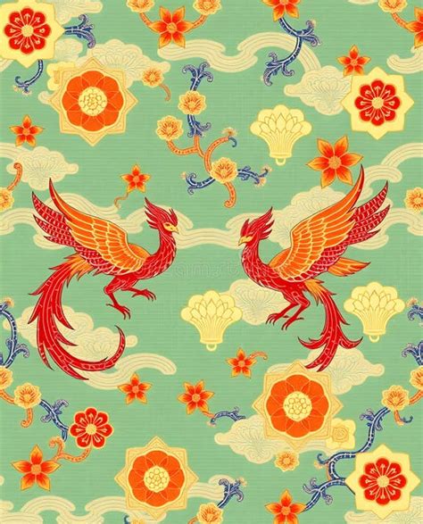 Ancient Chinese Silk Pattern With Phoenix And Cloud Bands Seamless
