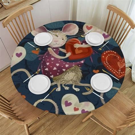 Akjvoe Cute Mouse Pattern Tablecloths Round Tablecloth Waterproof Table