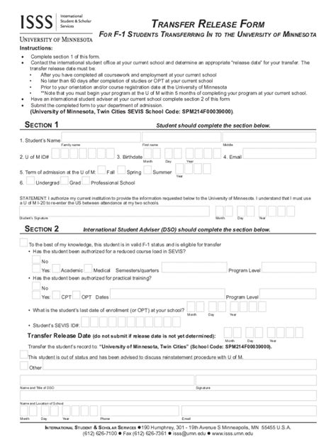 Fillable Online Transfer Release Form For F 1 Students Fax Email Print