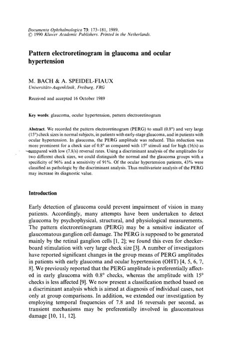 Pdf Pattern Electroretinogram In Glaucoma And Ocular Hypertension