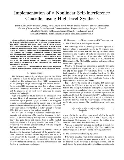 Pdf Implementation Of A Nonlinear Self Interference Canceller Using