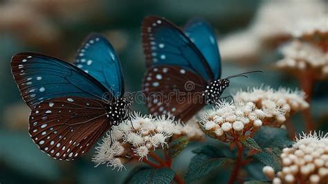 Stunning Blue And Brown Butterflies On White Flowers Stock Footage Video Of Vibrant Color